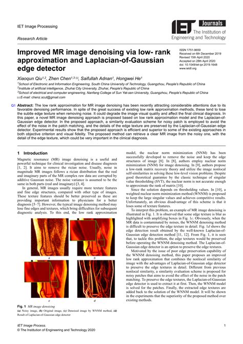 pdf an improved mr image denoising via low rank approximation and laplacian of gaussian edge