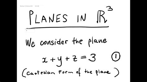 three forms of a plane in r3 by example cartesian form parametric vector form and point normal