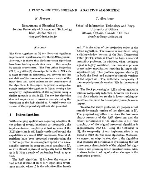 pdf fast weighted subband adaptive algorithm