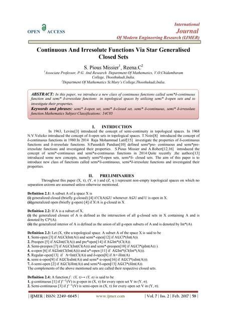 continuous and irresolute functions via star generalised closed sets pdf
