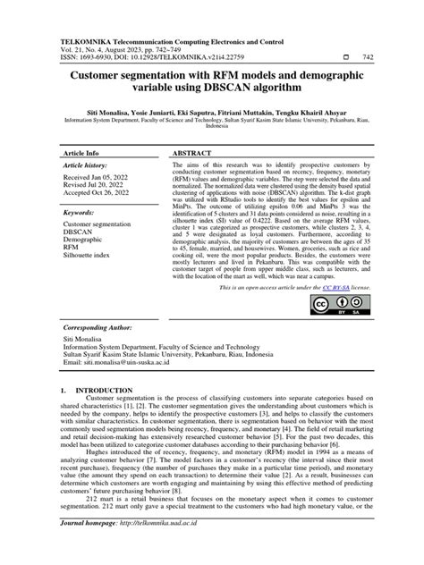 customer segmentation with rfm models and demographic variable using dbscan algorithm pdf