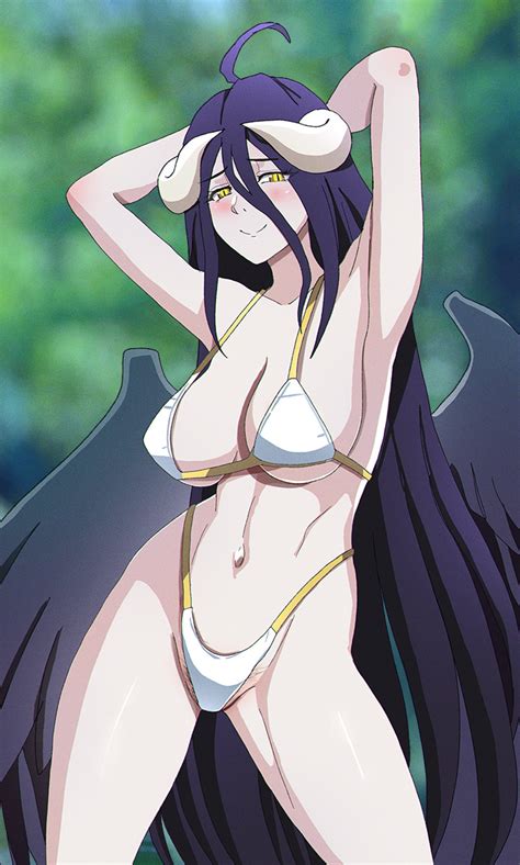 Rule 34 1girls Albedo Overlord Armpits Arms Behind Head Aruman Big Breasts Black Hair Black