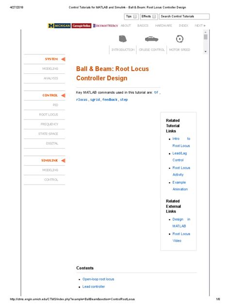 control tutorials for matlab and simulink ball and beam root locus controller design pdf