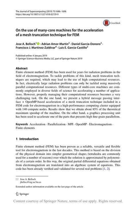 on the use of many core machines for the acceleration of a mesh truncation technique for fem