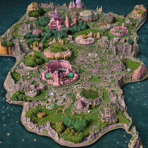 Intricate Baroque Kawaii Cartography Map Of A Fantasy World Terrain