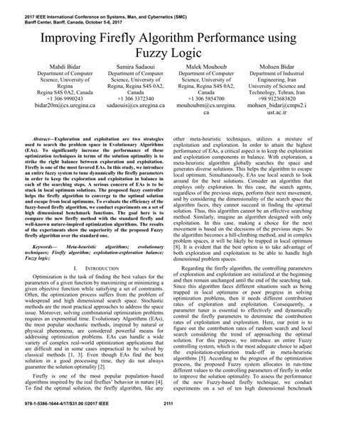 pdf improving firefly algorithm performance using fuzzy logic