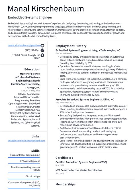 Tesla Embedded Systems Engineer Resume Examples ResumeCat