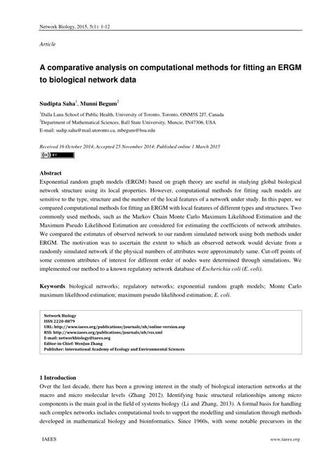 pdf a comparative analysis on computational methods for fitting an ergm to biological network data