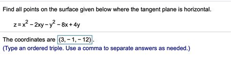 solved find all points on the surface given below where the