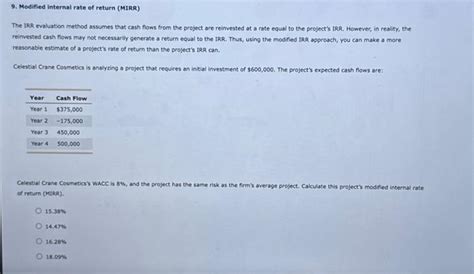 Solved Modified Internal Rate Of Return Mirr The Irr Chegg