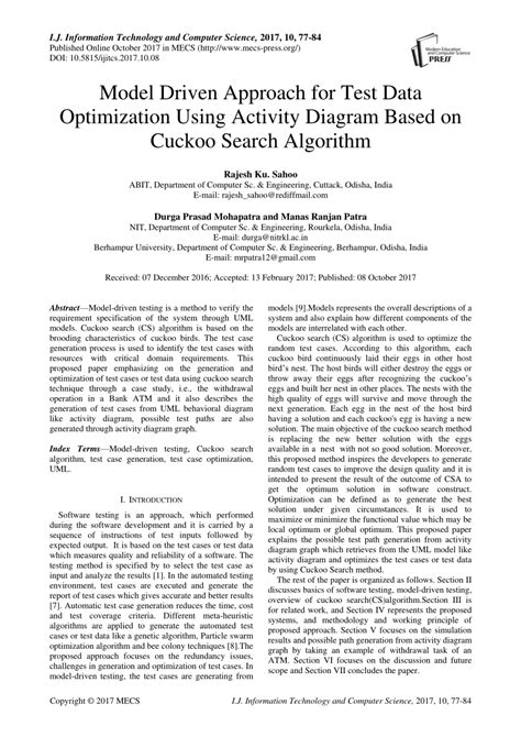 pdf model driven approach for test data optimization using activity diagram based on cuckoo