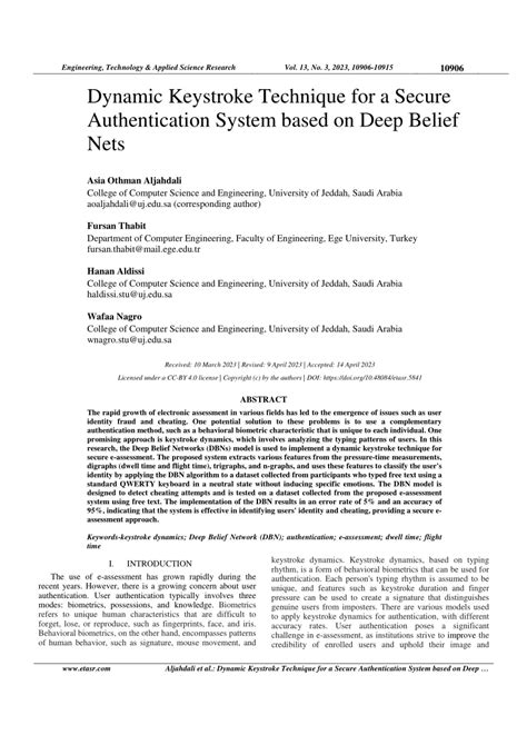 pdf dynamic keystroke technique for a secure authentication system based on deep belief nets