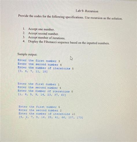 solved lab 9 recursion provide the codes for the following