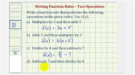 ex writing function rules two operations youtube