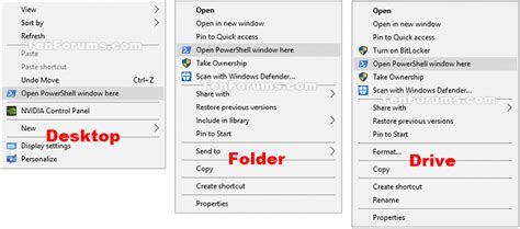 open powershell window here context menu add in windows 10 tutorials