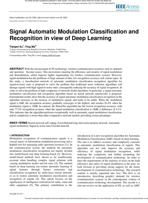 pdf signal automatic modulation classification and recognition in view of deep learning
