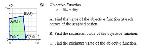 solved objective function z 50x 40y find the value of