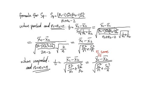 when comparing 2 sample means if numbers of observations are the same n1 n2 pooled and