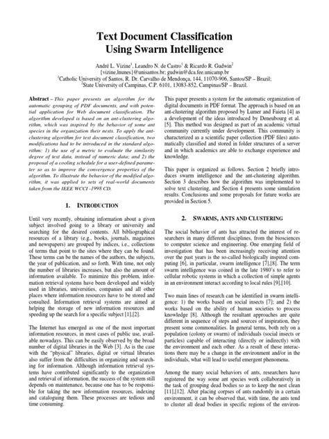 text document classification using swarm intelligence 1 i 2 s a c pdf cluster analysis