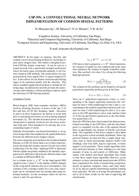 pdf csp nn a convolutional neural network implementation of common spatial patterns daniel
