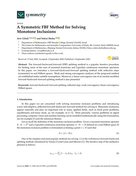 pdf a symmetric fbf method for solving monotone inclusions