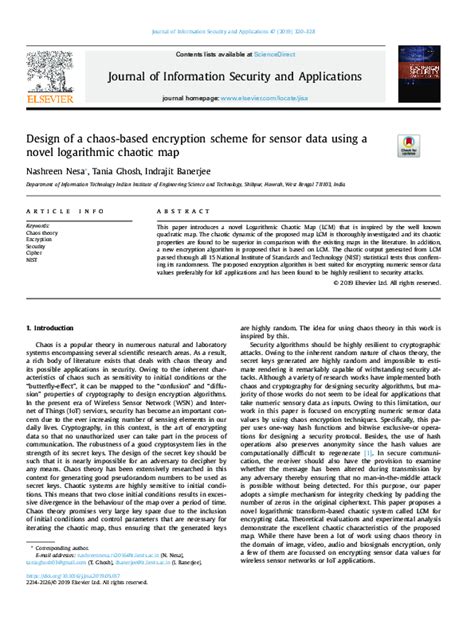 pdf design of a chaos based encryption scheme for sensor data using a novel logarithmic