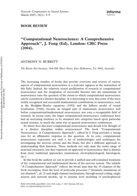 pdf computational neuroscience a comprehensive approach j feng ed