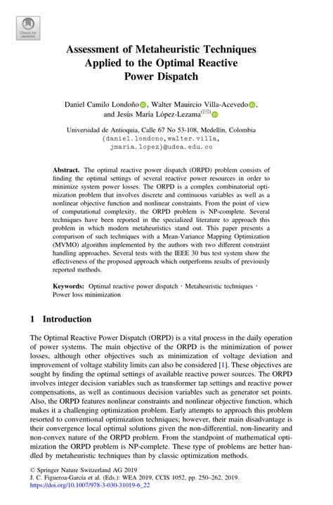 pdf assessment of metaheuristic techniques applied to the optimal reactive power dispatch