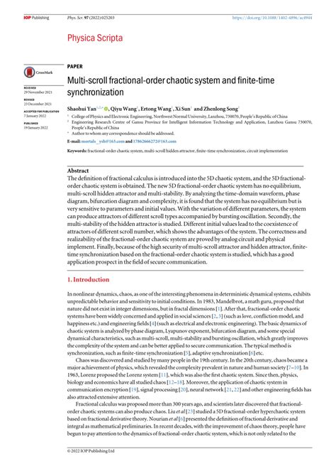 multi scroll fractional order chaotic system and finite time synchronization request pdf
