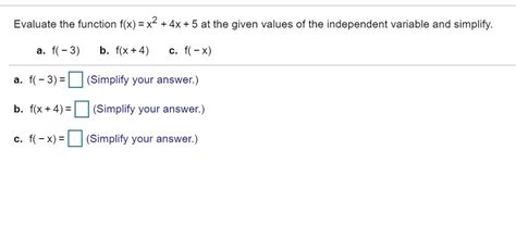 solved evaluate the function f x x2 4x 5 at the given
