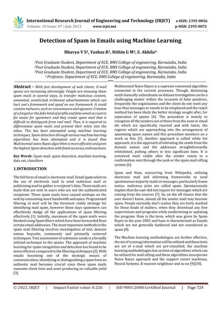 detection of spam in emails using machine learning pdf