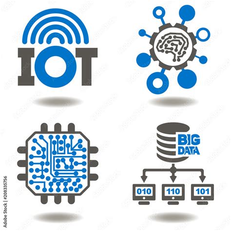 IOT AI Big Data Circuit Board Network Vector Icon Set Internet Of