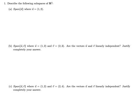 solved 1 describe the following subspaces of r2 a