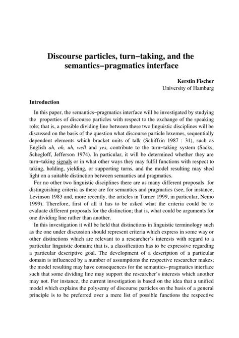 pdf discourse particles turn taking and the semantics pragmatics interface