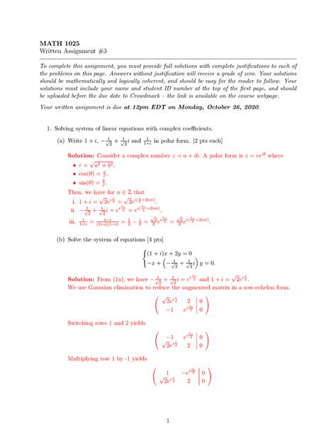 solutions to assignment 3 math 1025 written assignment to complete this assignment you must