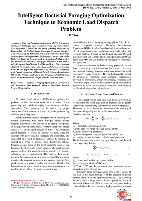 pdf intelligent bacterial foraging optimization technique to economic load dispatch problem