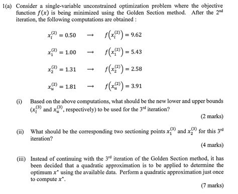 1 a consider a single variable unconstrained