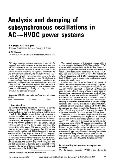 pdf analysis and damping of subsynchronous oscillations in ac hvdc power systems adel m