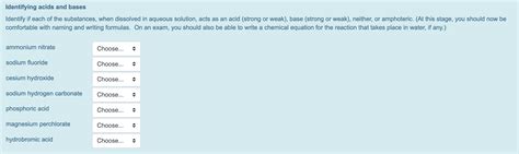 solved identifying acids and bases identify if each of the