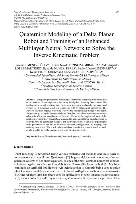 pdf quaternion modeling of a delta planar robot and training of an enhanced multilayer neural