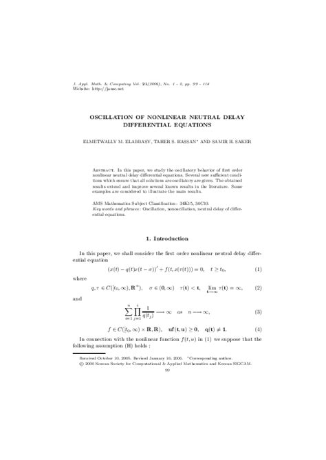 pdf oscillation of nonlinear neutral delay differential equations taher hassan