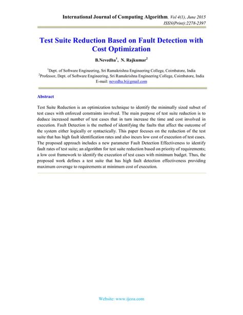 test suite reduction based on fault detection with cost optimization pdf