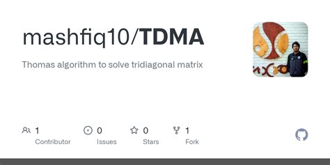 github mashfiq10 tdma thomas algorithm to solve tridiagonal matrix