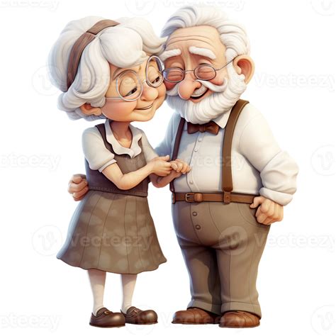 Chibi Elderly Old Couple Grandma Grandpa Smile Together And Close Digital Clipart Ai Generated