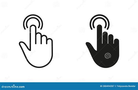 Double Click Gesture Hand Cursor Of Computer Mouse Line And Silhouette