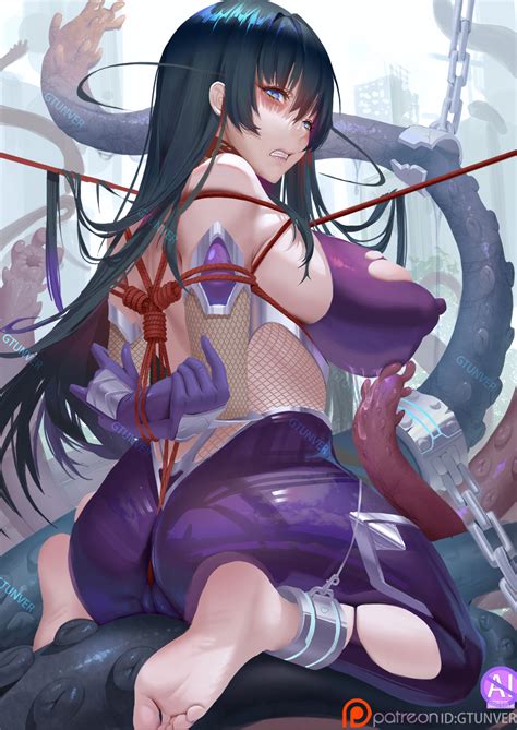 gtunver igawa asagi taimanin series highres 1girl ankle cuffs arms behind back artist