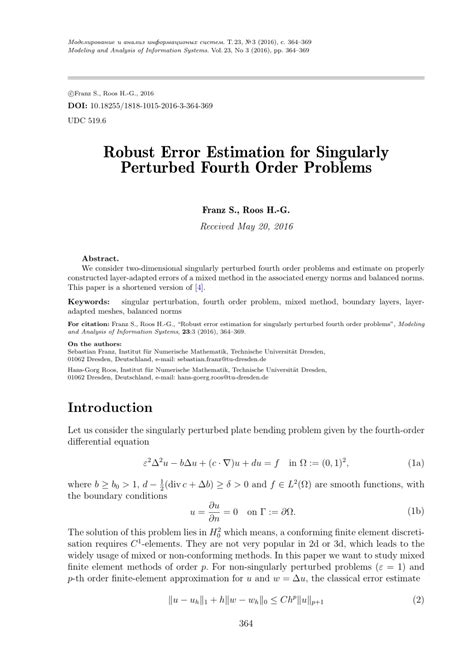 pdf robust error estimation for singularly perturbed fourth order problems