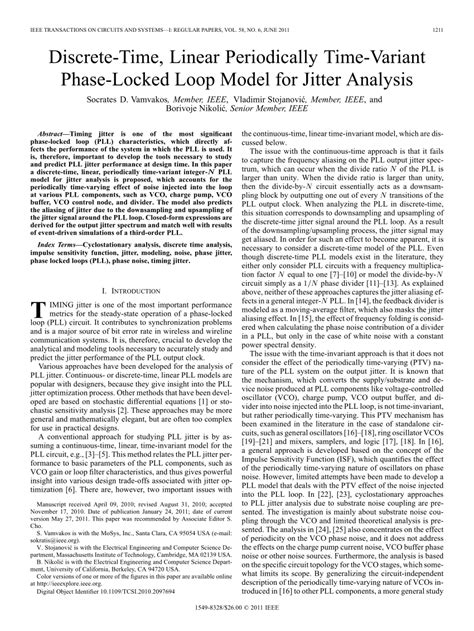 pdf discrete time linear periodically time variant phase locked loop model for jitter analysis