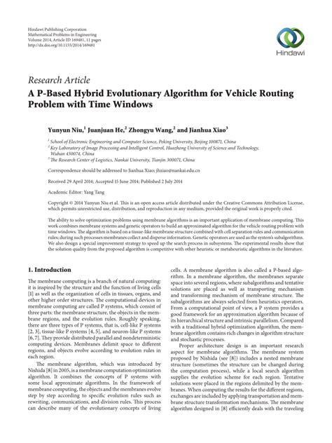 pdf a p based hybrid evolutionary algorithm for vehicle routing problem with time windows