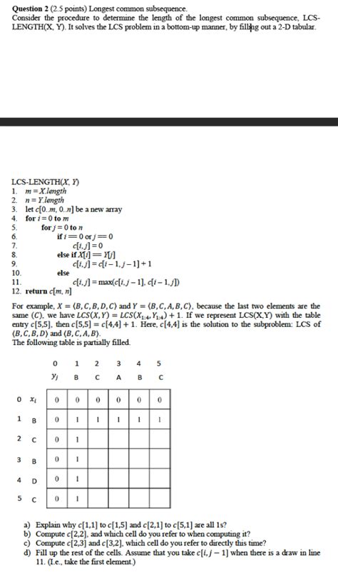 Solved Question Points Longest Common Subsequence Consider